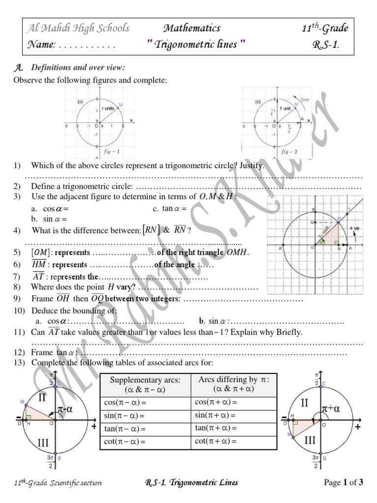 R S 1 Reviewing Trigonometric Lines Pdf