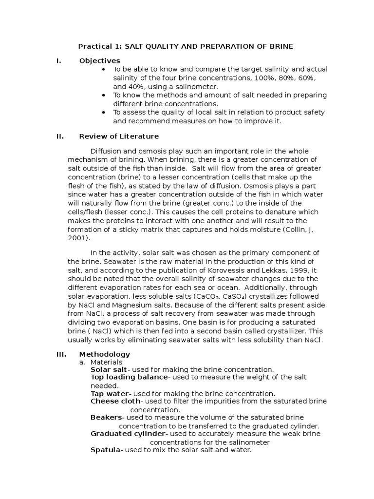 Fish Processing Brine Preparation | PDF | Salt | Salinity