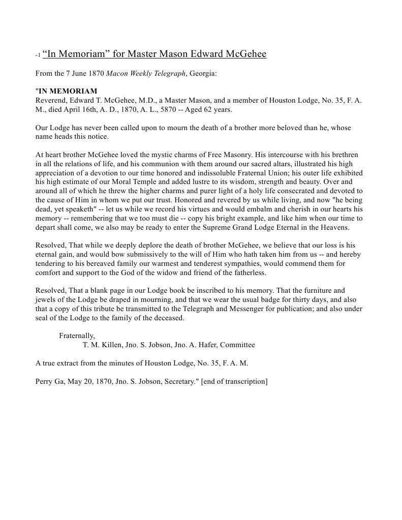"In Memoriam" For Master Mason Edward McGehee | PDF | Freemasonry