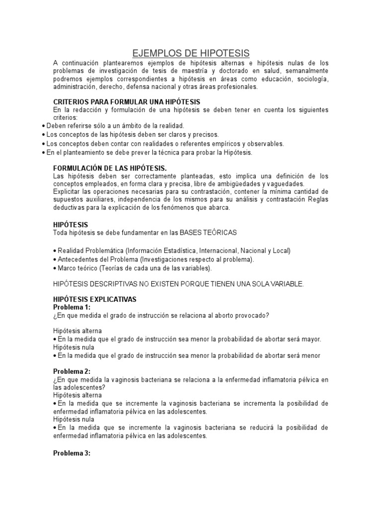 Ejemplos de Hipotesis | PDF | Hipótesis | Teoría