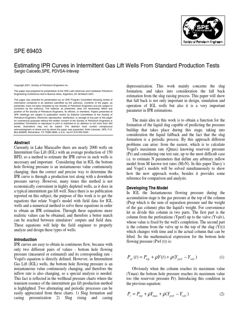 SPE 69403 Estimating IPR Curves in Intermittent Gas Lift Wells From ...