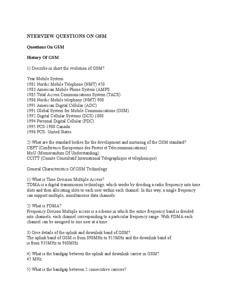GSM Basic Questions | PDF | Software Defined Radio | Mobile Technology