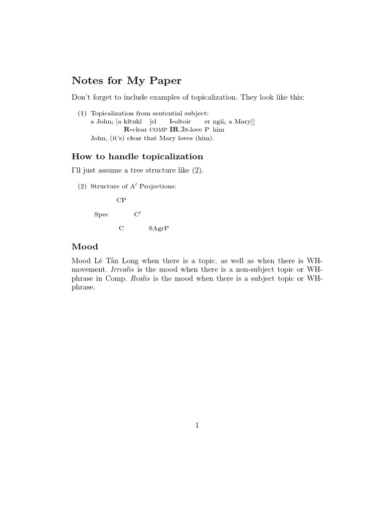 Notes For My Paper: How To Handle Topicalization | PDF