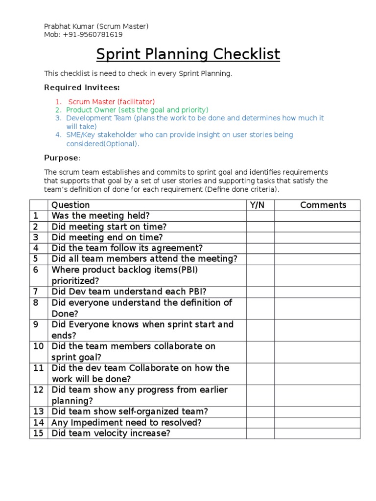 Sprint Planning and Daily Checklists | PDF | Scrum (Software ...
