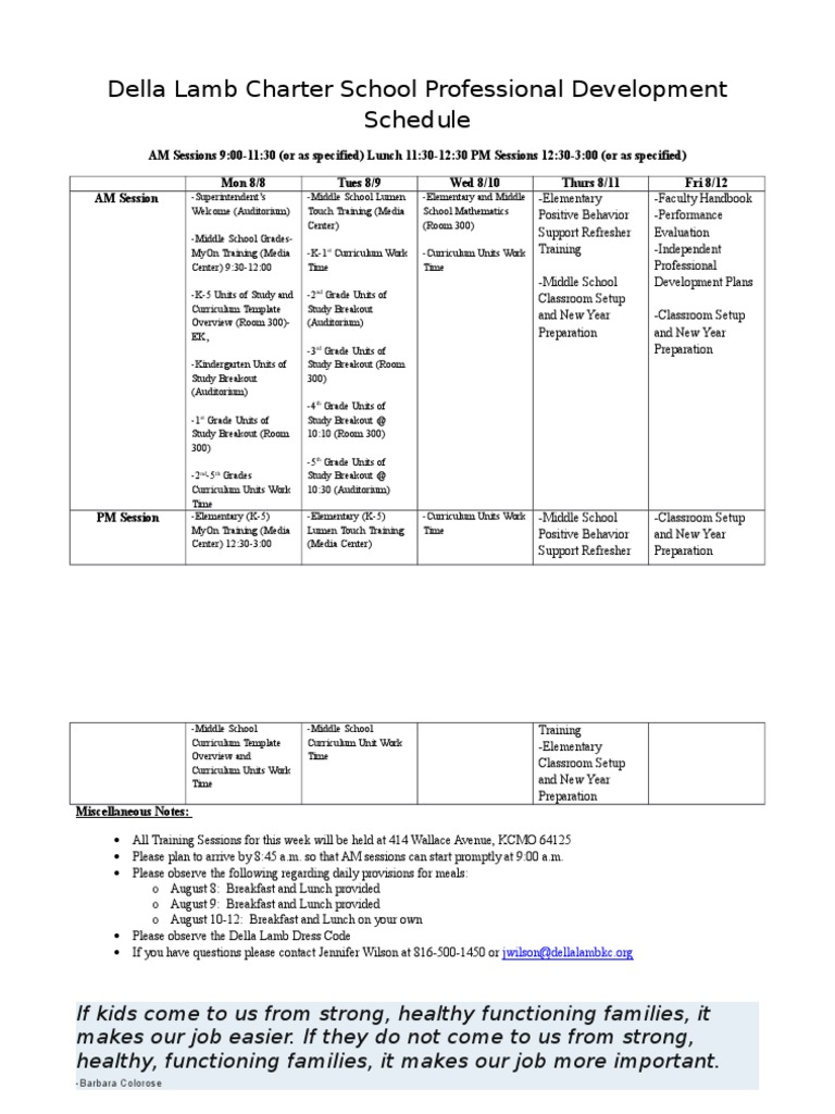 Professional Development Schedule August 8-12 | PDF