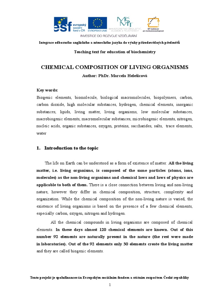 Chemical Composition of Living Matter | PDF | Organisms | Biomolecules