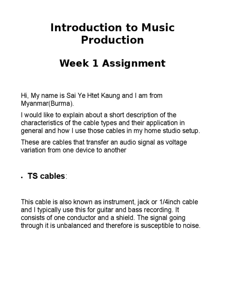 Introduction To Music Production: Week 1 Assignment | PDF | Language ...