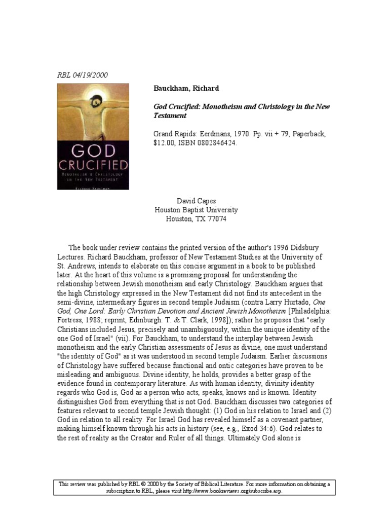 Review Bauckham, Richard, God Crucified | PDF | Monotheism | Jesus