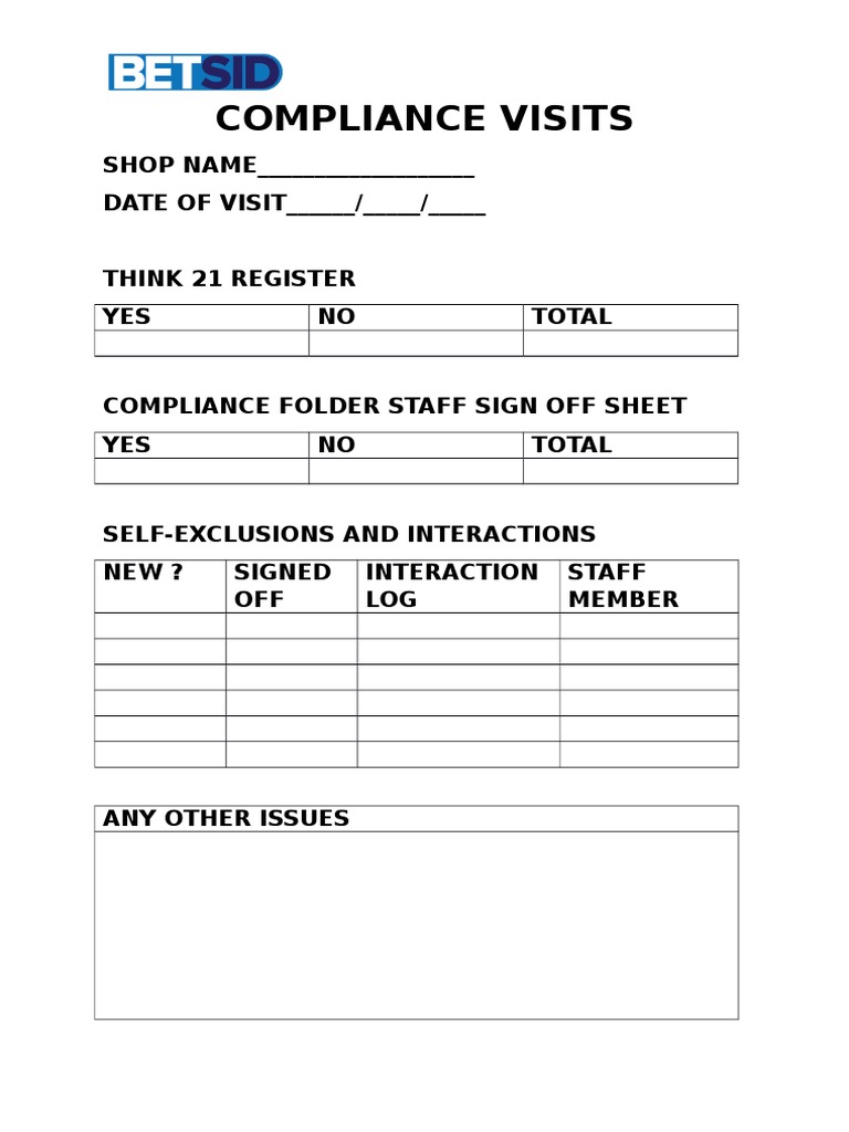 Compliance Visits: SHOP NAME - DATE OF VISIT | PDF | Finance & Money ...