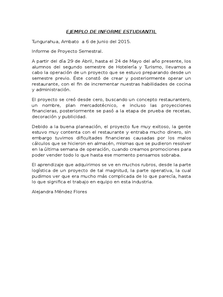 Ejemplo de Informe Estudiantil