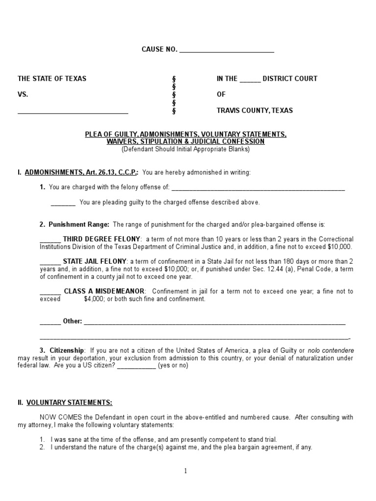 Pretrial Plea Form | PDF | Plea | Plea Bargain