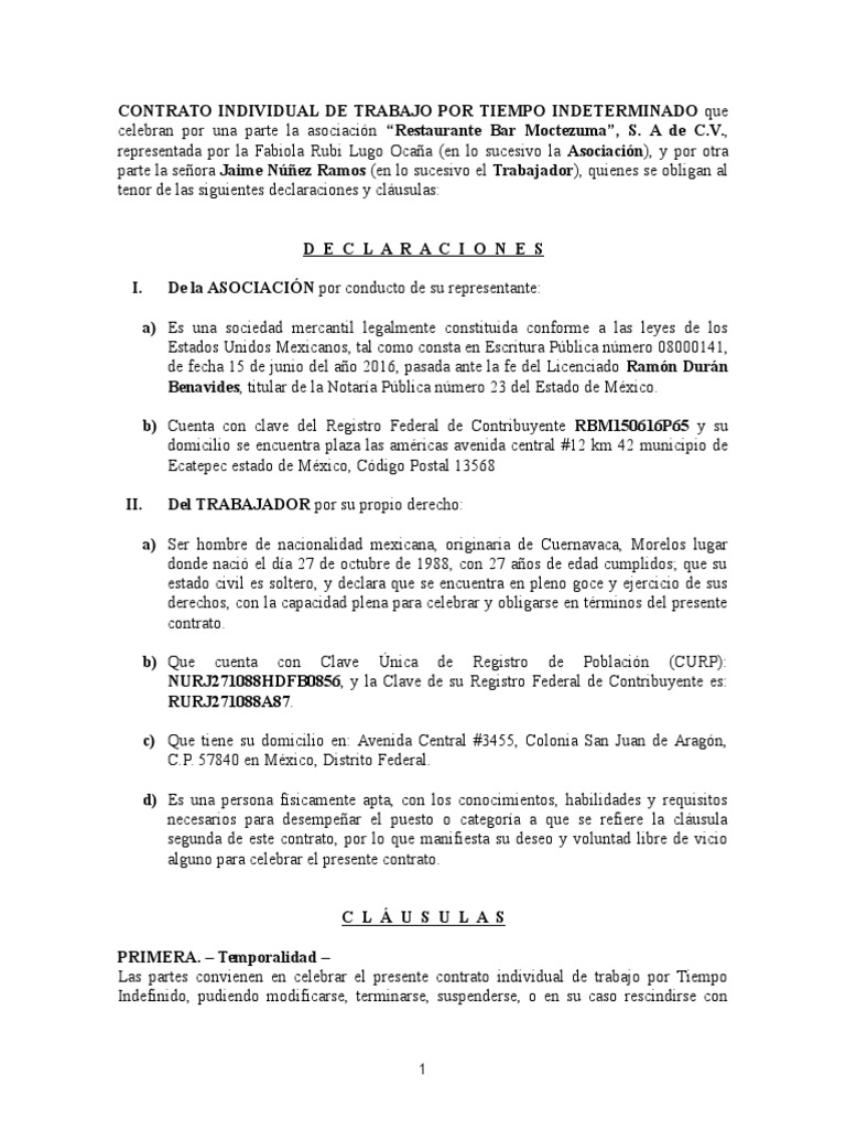 Contrato Individual para Imprimir | PDF | Derecho laboral | Salario