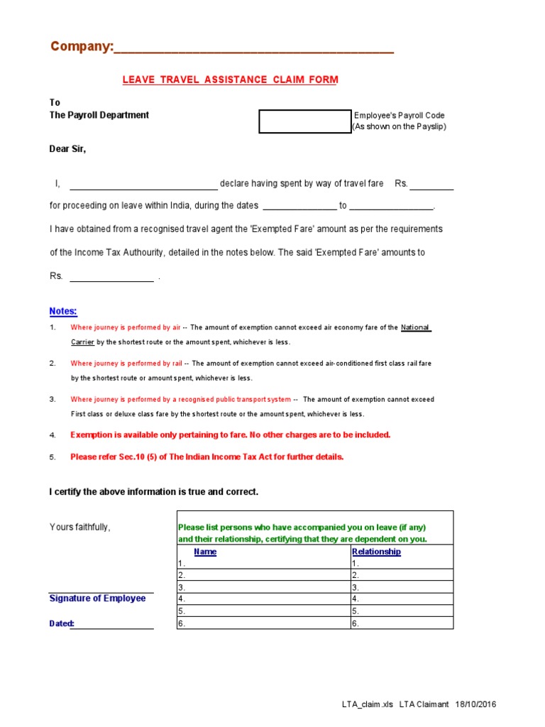 LTA CLAIM FORM | Public Finance | Government Finances