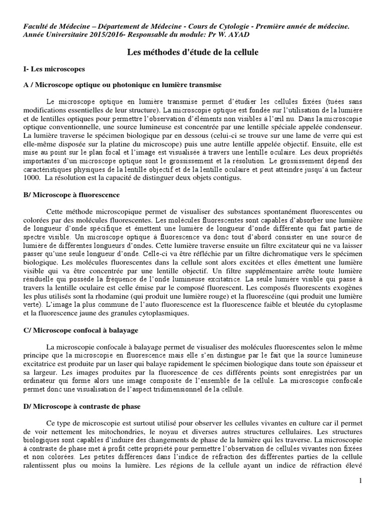 Les Méthodes D'etude de La Cellule 2015-2016 PDF | PDF
