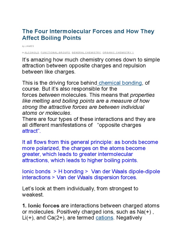 The Four Intermolecular Forces and How They Affect Boiling Points | PDF