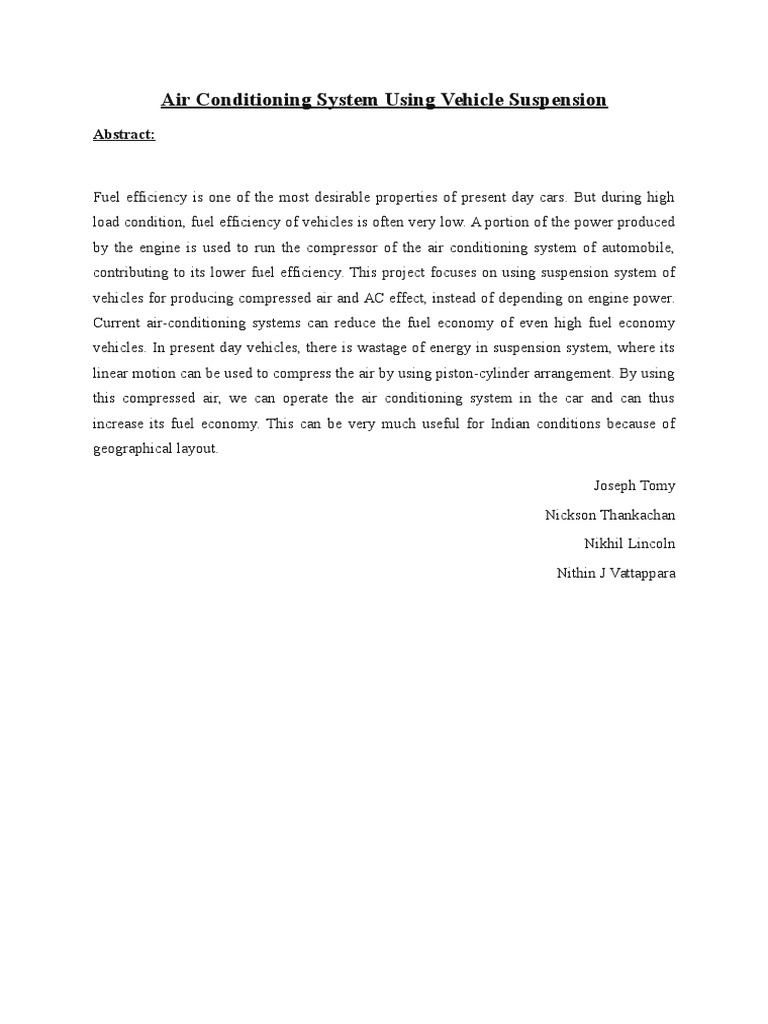 Air Conditioning System Using Vehicle Suspension | Download Free PDF ...