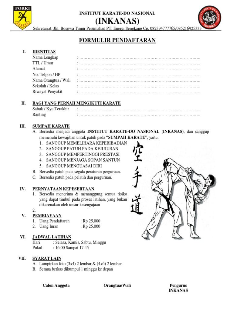 Formulir Pendaftaran Karate PDF | PDF