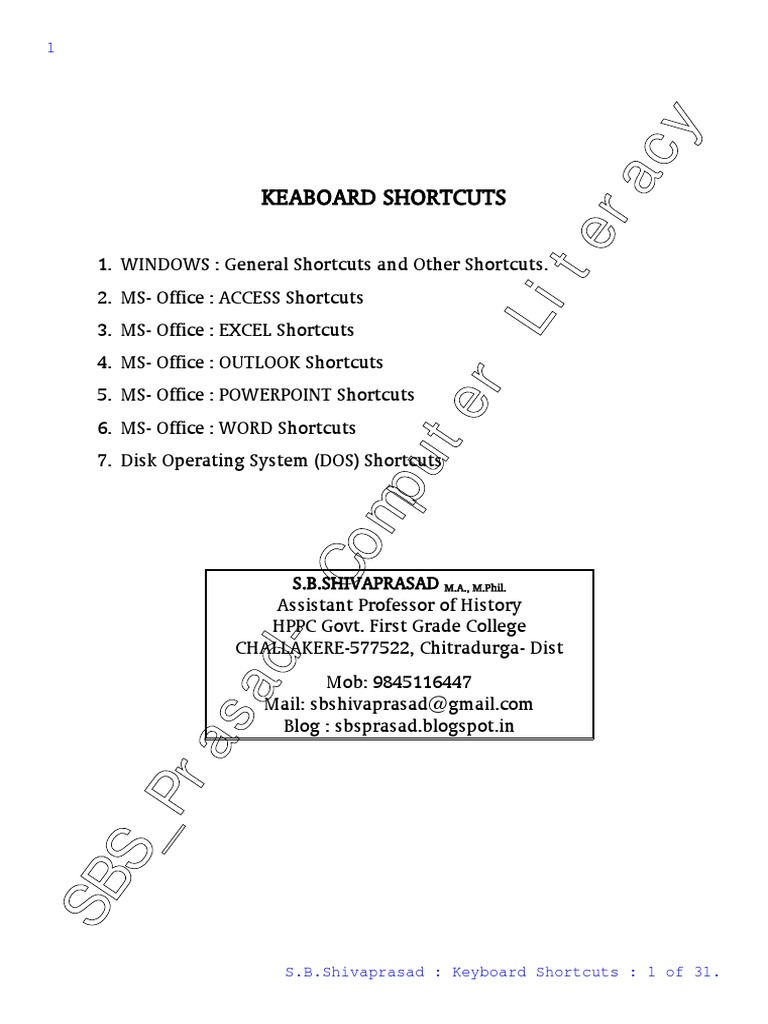 Computer Literacy Test - Keyboard Shortcuts | PDF | Computer Keyboard ...