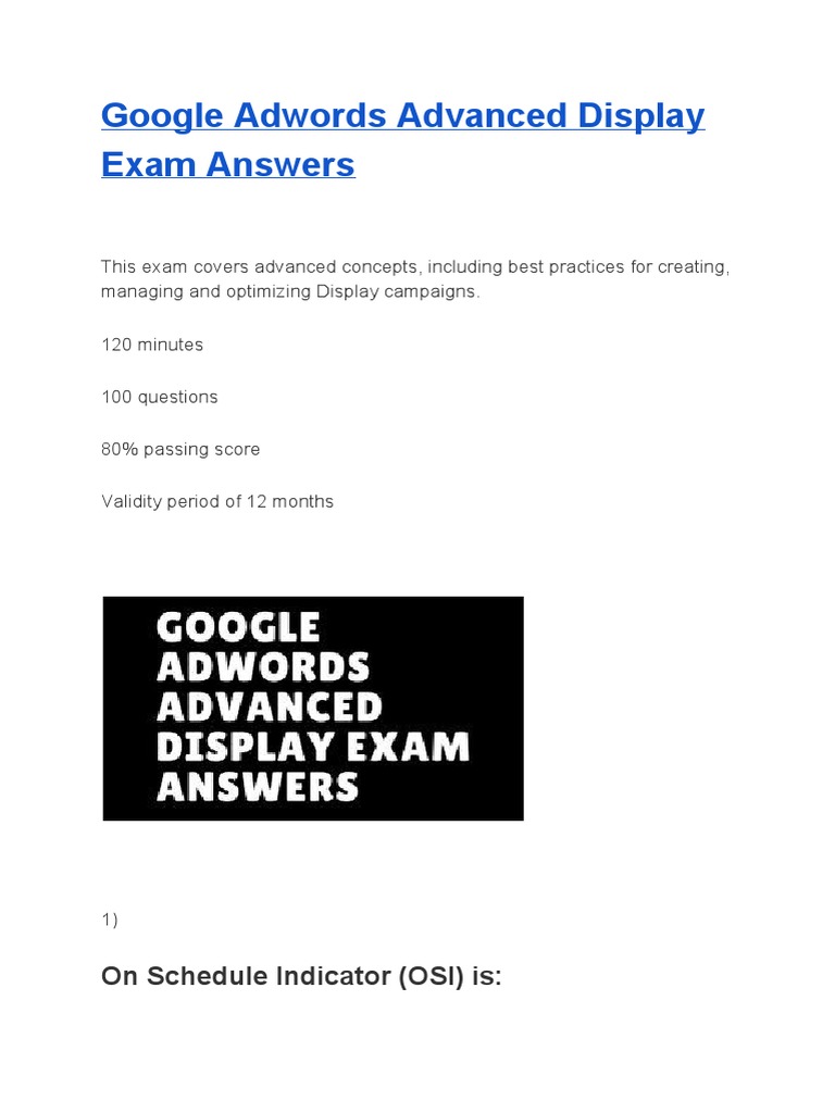 Google Adwords Advanced Display Exam Answers | PDF | Advertising ...