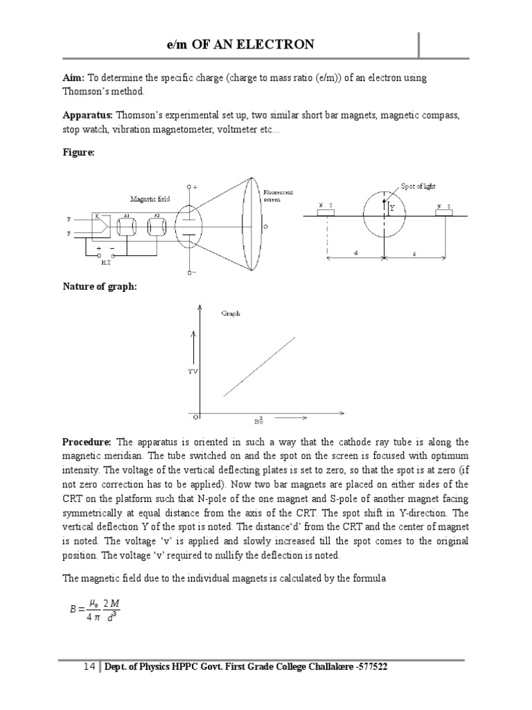 3.e by M by Thomson Method | PDF | Cathode Ray Tube | Magnetic Field