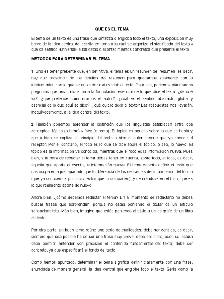 Definición y Métodos del Tema en un Texto | PDF | Sustantivo | Lingüística