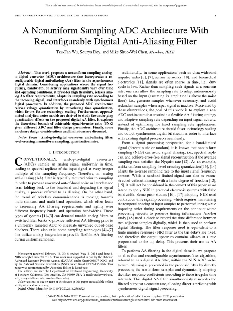 A Nonuniform Sampling ADC Architecture With Reconfigurable Digital Anti ...