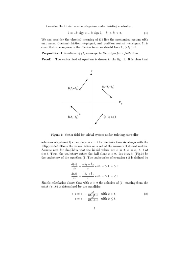 Proposition 1 Proof.: Solutions of (1) Converge To The Origin For A Nite Time | PDF | Euclidean ...