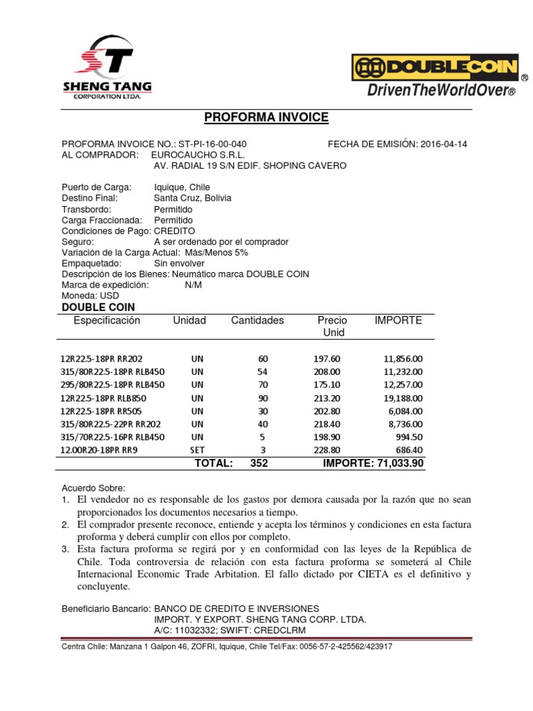 Proforma Invoice 040 A Santa Cruz | PDF | Economias | Business
