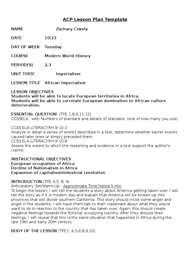 Acp Lesson Plan Template 8 | PDF | Cognition | Behavior Modification