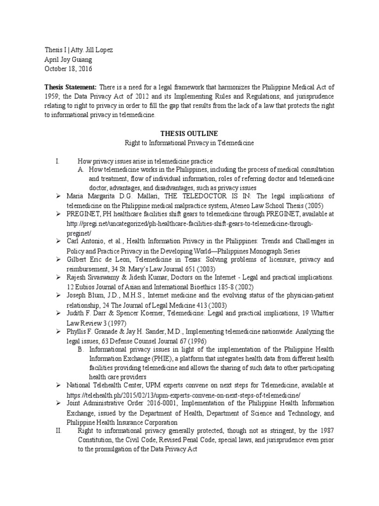 Guiang, April - Thesis Outline | PDF | Telemedicine | Privacy