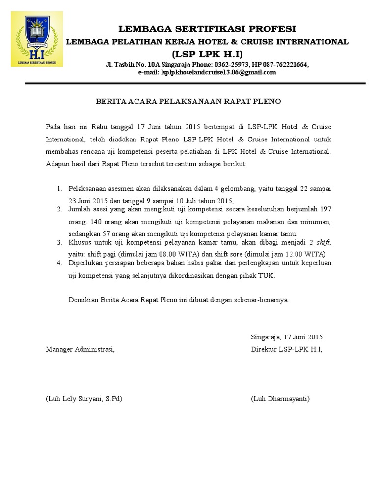 07.berita Acara Pelaksanaan Rapat Pleno | PDF