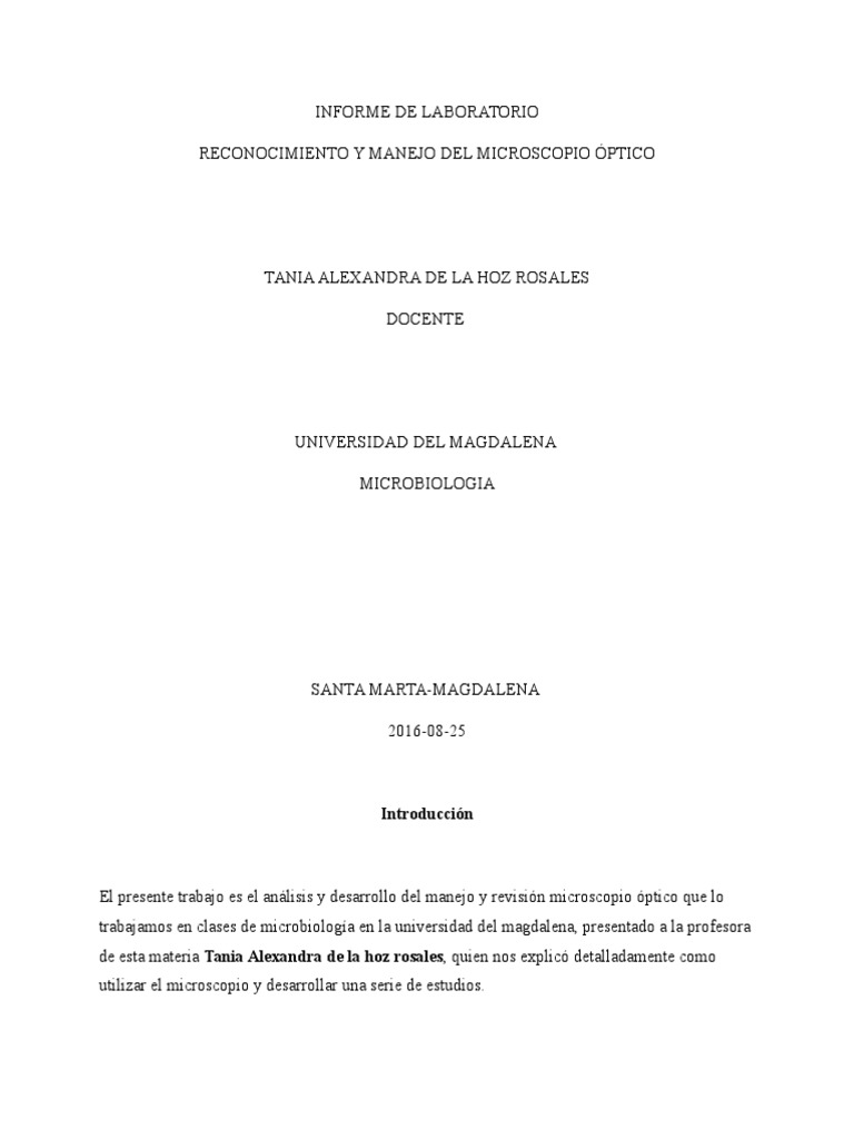 Informe de Laboratorio | PDF | Microscopio | Laboratorios