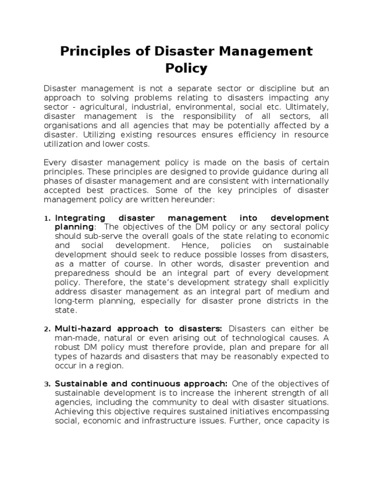 Principles of Disaster Management Policy | Emergency Management ...