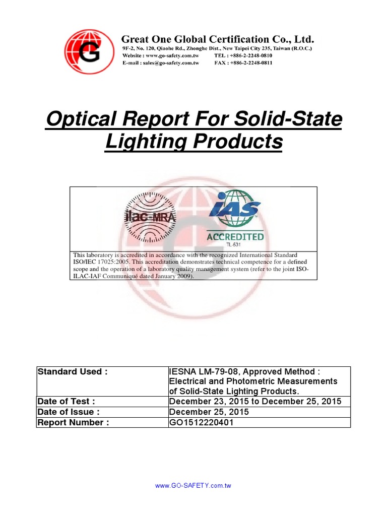 UL - LM 79 08 - Photometric - HB 0615 120 | PDF | Color | Optics
