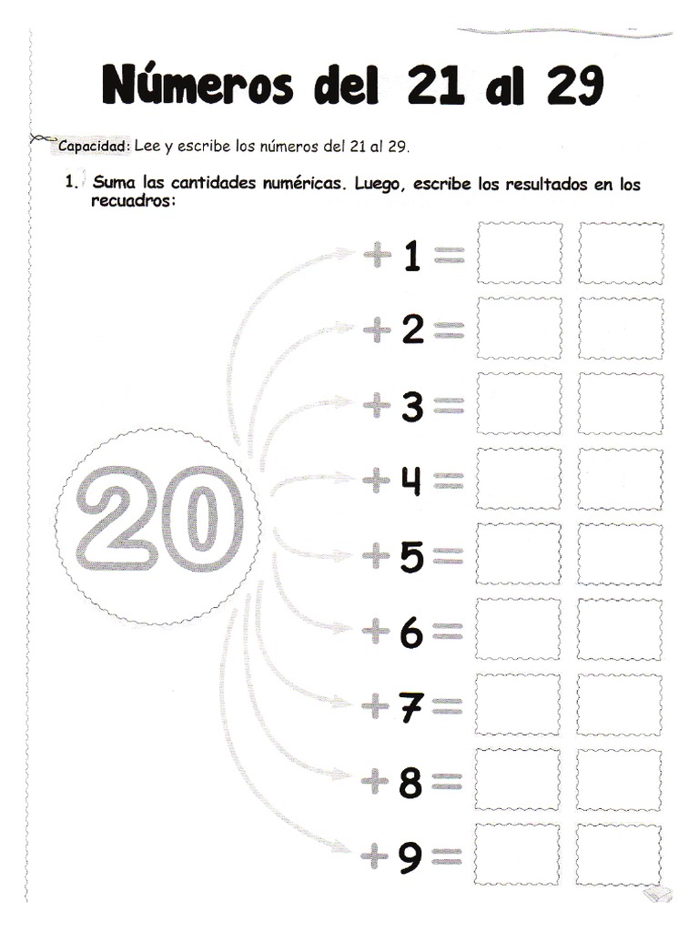 Números Del 21 Al 29 | PDF