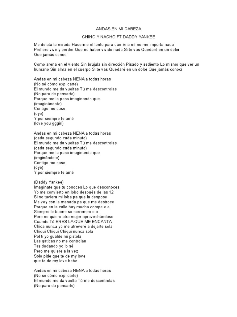 Andas en mi cabeza: letra y análisis | PDF | Ocio | Entretenimiento ...