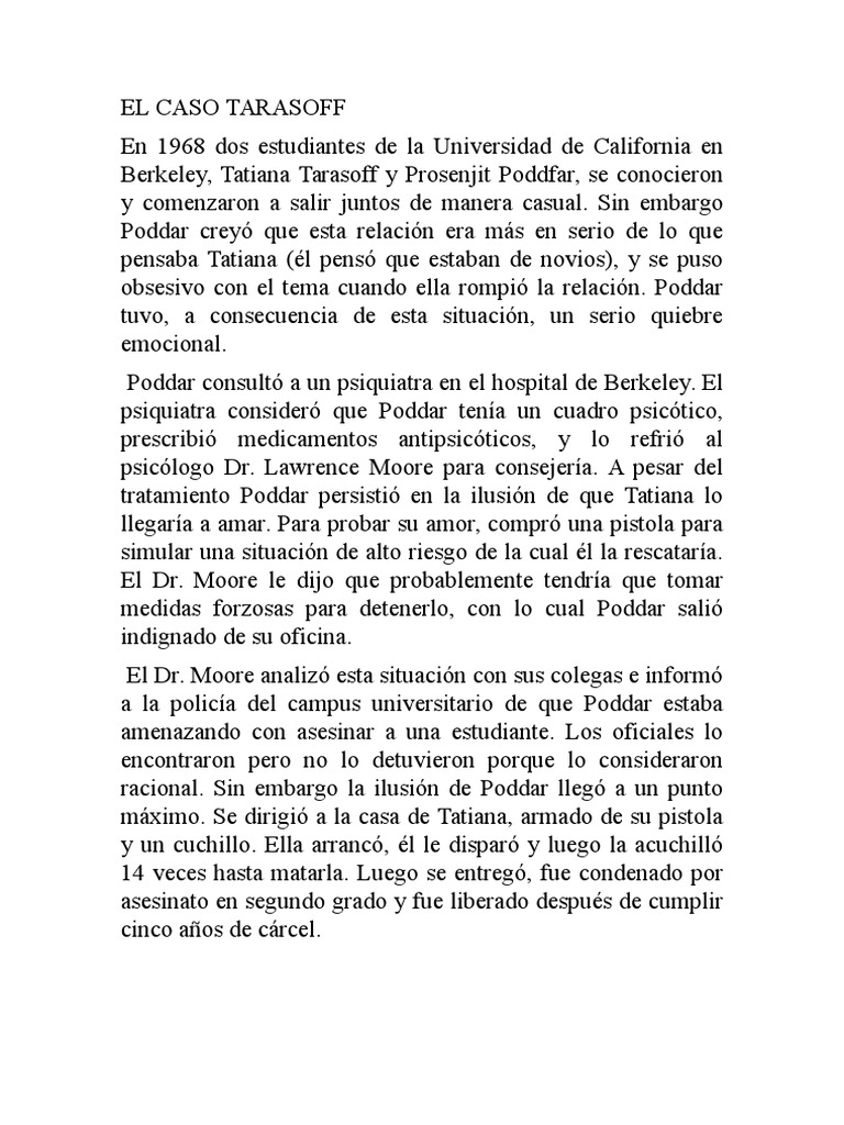 El Caso Tarasoff | PDF