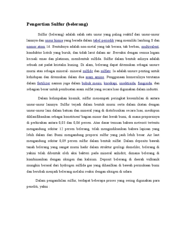 Pengertian dan Proses Sulfur | PDF