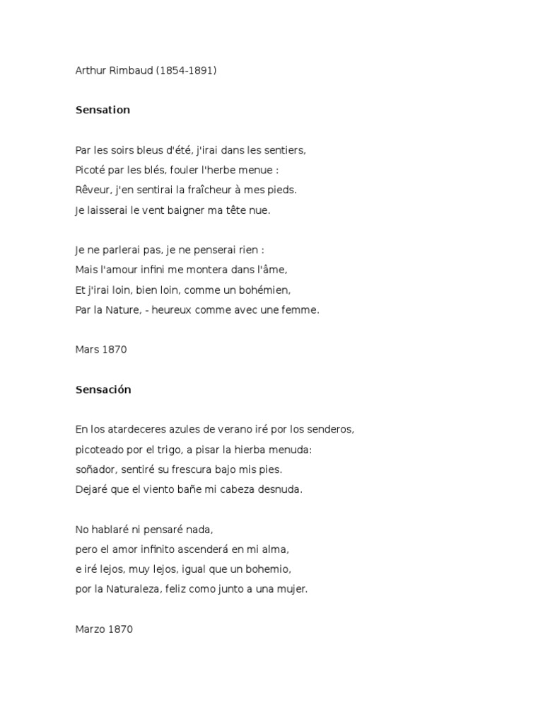Arthur Rimbaud Sensacion | PDF