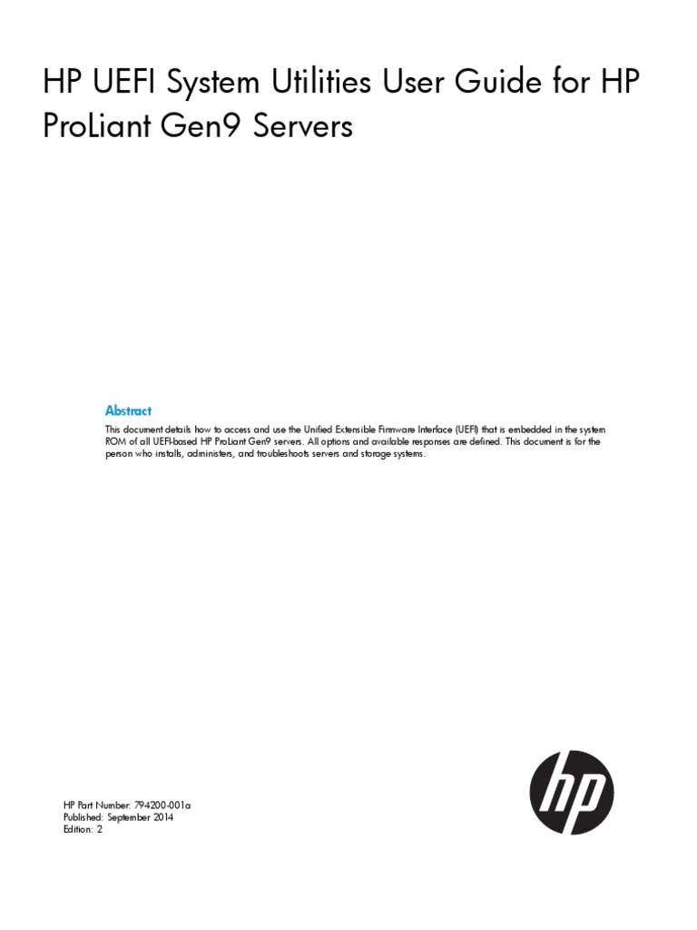 Hp Uefi System Utilities User Guide For Hp Proliant Gen9 Servers 2014 Pdf Booting Bios