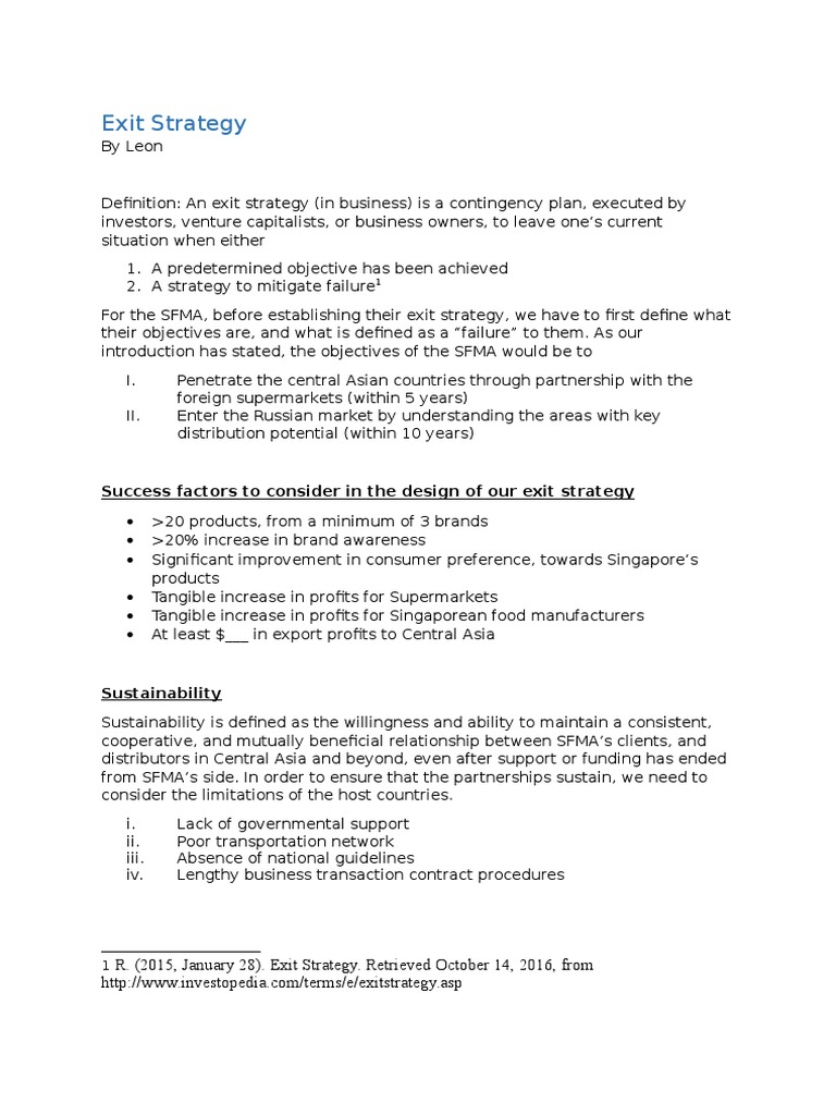 Exit Strategy: Success Factors To Consider in The Design of Our Exit ...