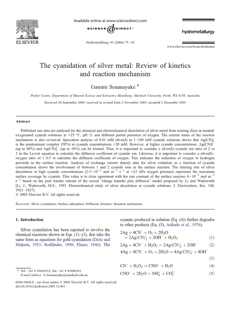 The Cyanidation of Silver Metal: Review of Kinetics and Reaction ...