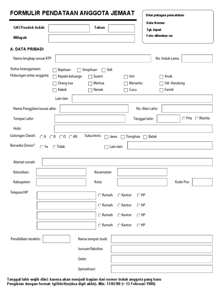 Formulir Pendataan Anggota Jemaat | PDF
