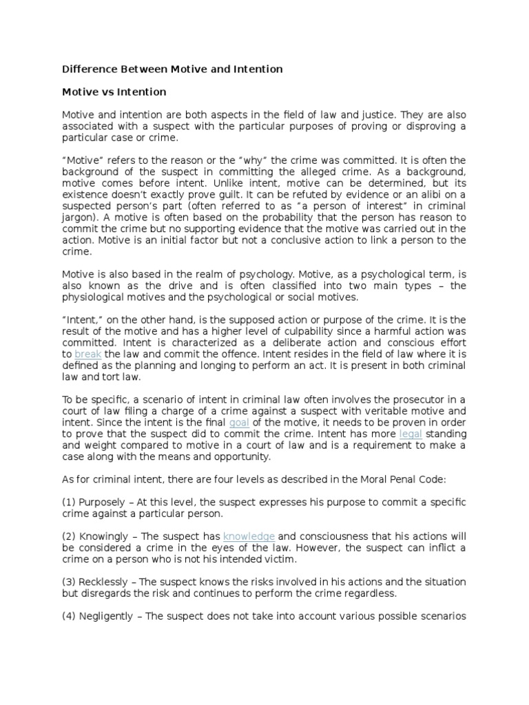 Difference Between Motive and Intention | PDF | Intention (Criminal Law ...