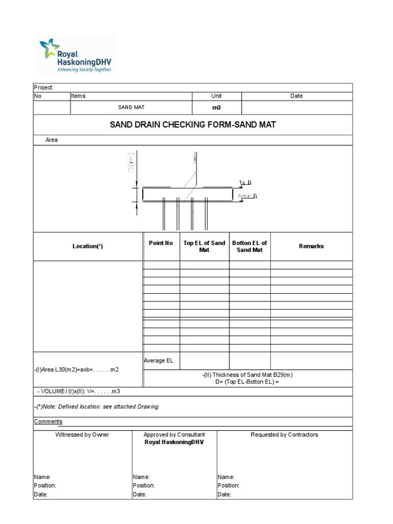 Sand Drain Checking Form-Sand Mat | PDF