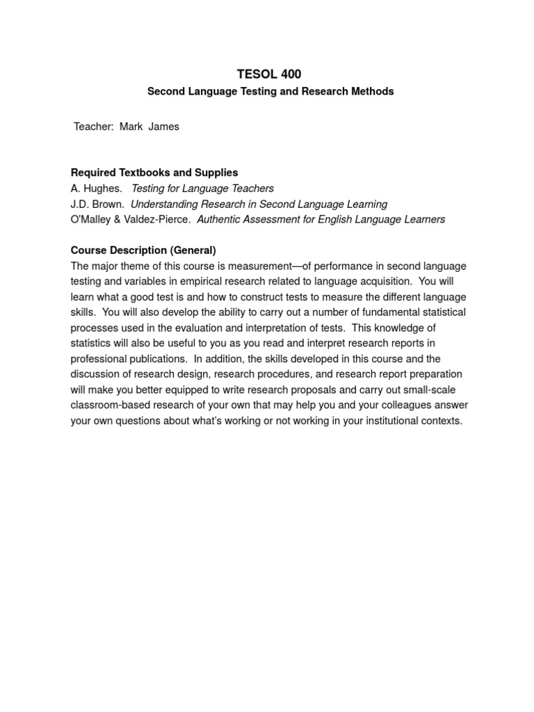 Tesol 400 Syllabus | PDF