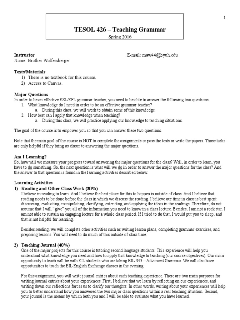 Syllabus - Tesol 426 - sp16 | Download Free PDF | English As A Second ...