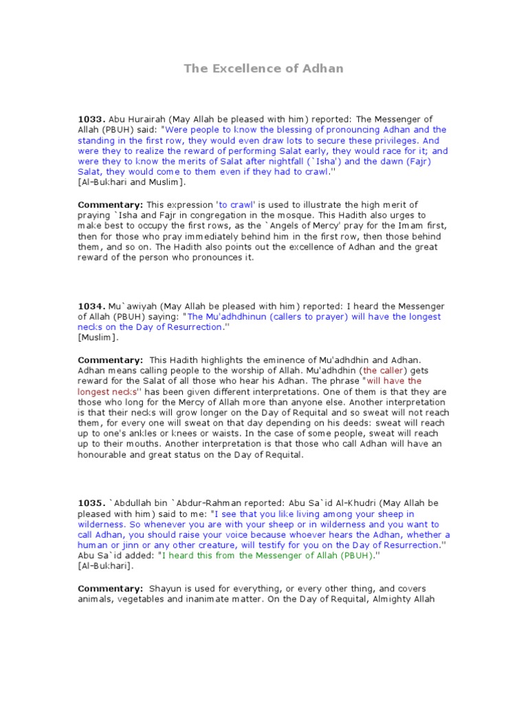 The Excellence of Adhan | PDF | God In Islam | Hadith