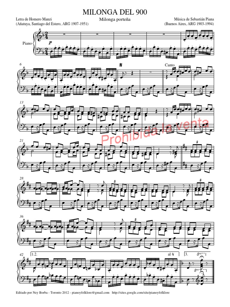 Milonga Del 900 - Partitura y Letra PDF | PDF