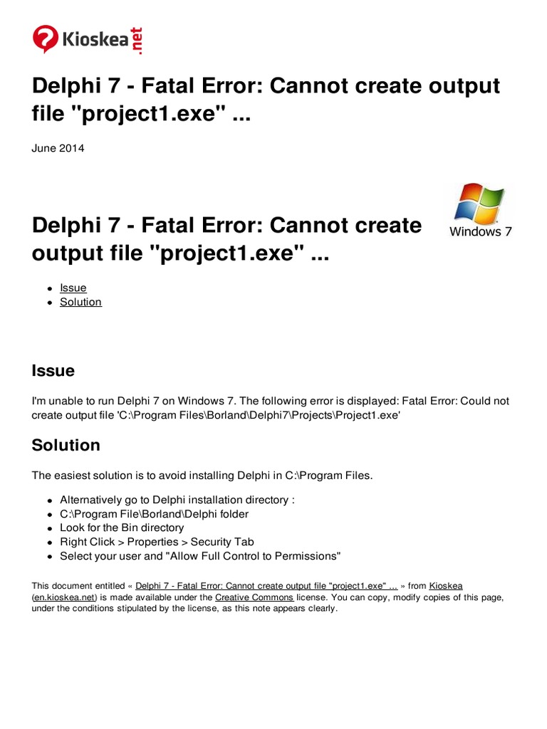 Delphi 7 Fatal Error Cannot Create Output File Project1 Exe 28400 Mdfaqw